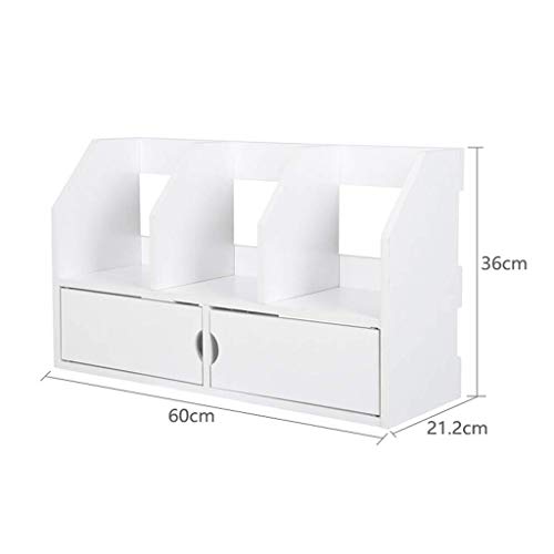 Bookshelf 2 Layer Desktop Bookshelves Countertop Display Shelves 3 Compartment Classification Bookshelf Wood Display Shelf Book Racks for Office Home (Color : White)