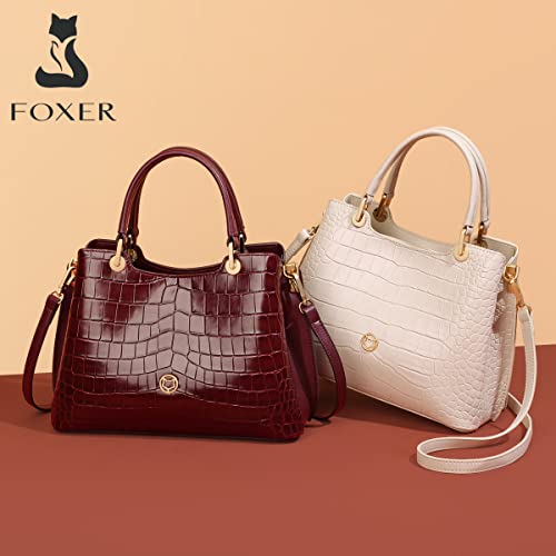 Leather Handbags for women, Ladies Leather Handbag Purse with Crocodile Embossed Pattern Top Handle Crossbody Shoulder Bag Lady Cowhide Mini Tote Bags (White)