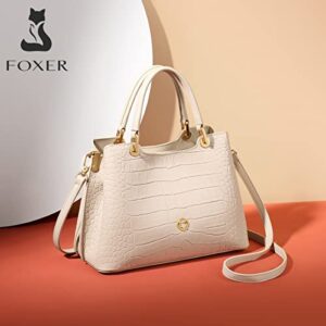 Leather Handbags for women, Ladies Leather Handbag Purse with Crocodile Embossed Pattern Top Handle Crossbody Shoulder Bag Lady Cowhide Mini Tote Bags (White)