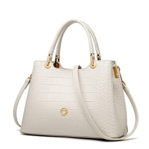 Leather Handbags for women, Ladies Leather Handbag Purse with Crocodile Embossed Pattern Top Handle Crossbody Shoulder Bag Lady Cowhide Mini Tote Bags (White)