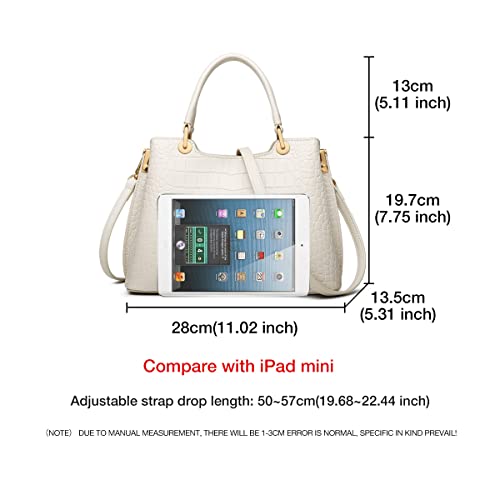 Leather Handbags for women, Ladies Leather Handbag Purse with Crocodile Embossed Pattern Top Handle Crossbody Shoulder Bag Lady Cowhide Mini Tote Bags (White)