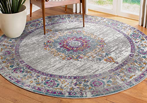 Leick Home 595272 Song Floral Indoor Outdoor Area Rug Round 5'3"