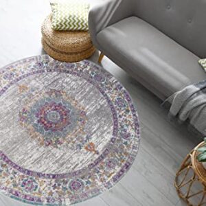 Leick Home 595272 Song Floral Indoor Outdoor Area Rug Round 5'3"