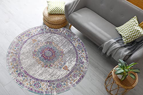 Leick Home 595272 Song Floral Indoor Outdoor Area Rug Round 5'3"