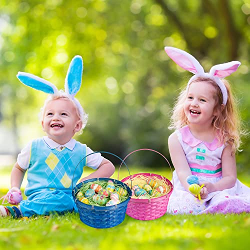 JOYIN 3 Pcs Easter Bamboo Basket with Polka Dots Lining, Natural Woven Easter Eggs and Candy Wicker Basket for Picnic, Gift Packing, Decor