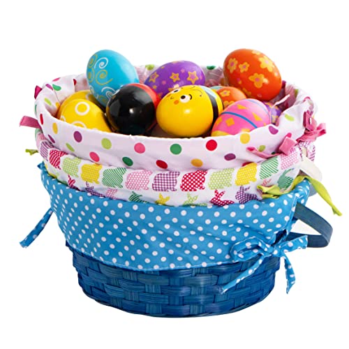 JOYIN 3 Pcs Easter Bamboo Basket with Polka Dots Lining, Natural Woven Easter Eggs and Candy Wicker Basket for Picnic, Gift Packing, Decor