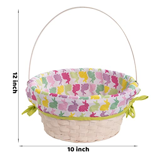 JOYIN 3 Pcs Easter Bamboo Basket with Polka Dots Lining, Natural Woven Easter Eggs and Candy Wicker Basket for Picnic, Gift Packing, Decor