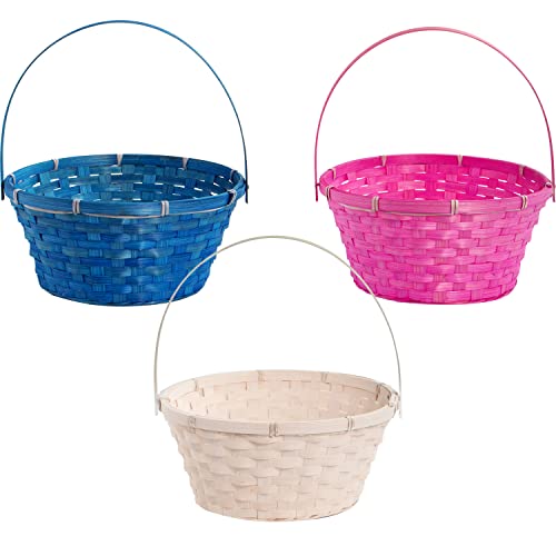 JOYIN 3 Pcs Easter Bamboo Basket with Polka Dots Lining, Natural Woven Easter Eggs and Candy Wicker Basket for Picnic, Gift Packing, Decor