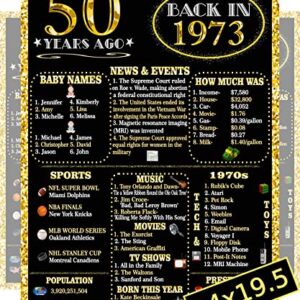 Back In 1973 Party Poster- Large 14x19.5 in Laminated.- Black and Gold - 50th Birthday Gifts, Wedding Anniversary, 1973 Class Reunion, Party Supplies, Party Decorations (1973 50th Gold)