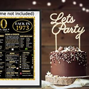 Back In 1973 Party Poster- Large 14x19.5 in Laminated.- Black and Gold - 50th Birthday Gifts, Wedding Anniversary, 1973 Class Reunion, Party Supplies, Party Decorations (1973 50th Gold)