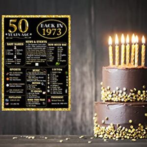 Back In 1973 Party Poster- Large 14x19.5 in Laminated.- Black and Gold - 50th Birthday Gifts, Wedding Anniversary, 1973 Class Reunion, Party Supplies, Party Decorations (1973 50th Gold)