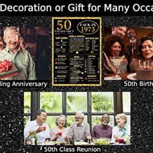 Back In 1973 Party Poster- Large 14x19.5 in Laminated.- Black and Gold - 50th Birthday Gifts, Wedding Anniversary, 1973 Class Reunion, Party Supplies, Party Decorations (1973 50th Gold)