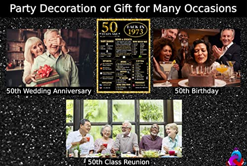 Back In 1973 Party Poster- Large 14x19.5 in Laminated.- Black and Gold - 50th Birthday Gifts, Wedding Anniversary, 1973 Class Reunion, Party Supplies, Party Decorations (1973 50th Gold)