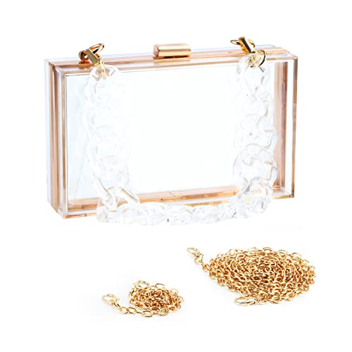 Evevictor Clear Purse, Acrylic Box Clutch Bag, Transparent Crossbody Shoulder Bag, Evening Handbag for Women