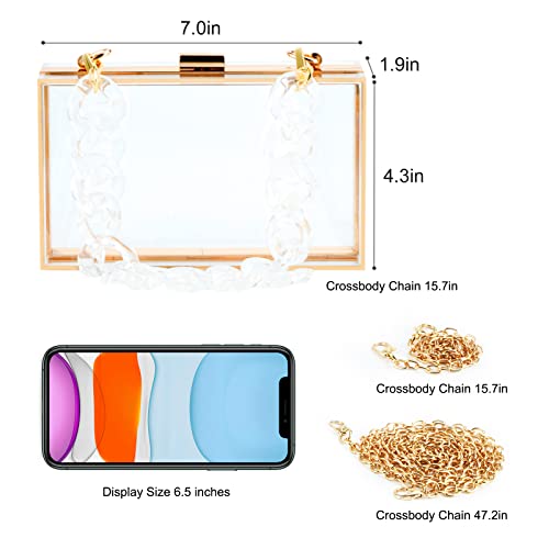 Evevictor Clear Purse, Acrylic Box Clutch Bag, Transparent Crossbody Shoulder Bag, Evening Handbag for Women