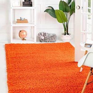 Rugs.com - Über Cozy Solid Shag Collection Rug – 5' x 8' Tiger Orange Shag Rug Perfect for Bedrooms, Dining Rooms, Living Rooms, 5 x 8 Feet