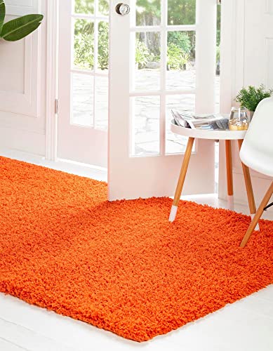 Rugs.com - Über Cozy Solid Shag Collection Rug – 5' x 8' Tiger Orange Shag Rug Perfect for Bedrooms, Dining Rooms, Living Rooms, 5 x 8 Feet