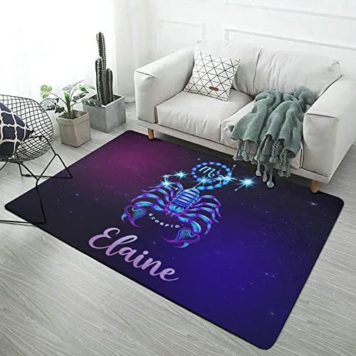 Custom Scorpio Area Rugs with Name,Constellation Astrology Zodiac Sign Carpet,Personalized Non-Slip Coral Velvet Floor Mats for Bedroom Home Decorative,60x40 in