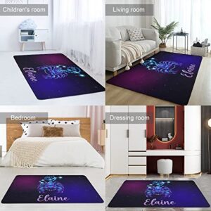 Custom Scorpio Area Rugs with Name,Constellation Astrology Zodiac Sign Carpet,Personalized Non-Slip Coral Velvet Floor Mats for Bedroom Home Decorative,60x40 in