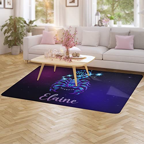 Custom Scorpio Area Rugs with Name,Constellation Astrology Zodiac Sign Carpet,Personalized Non-Slip Coral Velvet Floor Mats for Bedroom Home Decorative,60x40 in