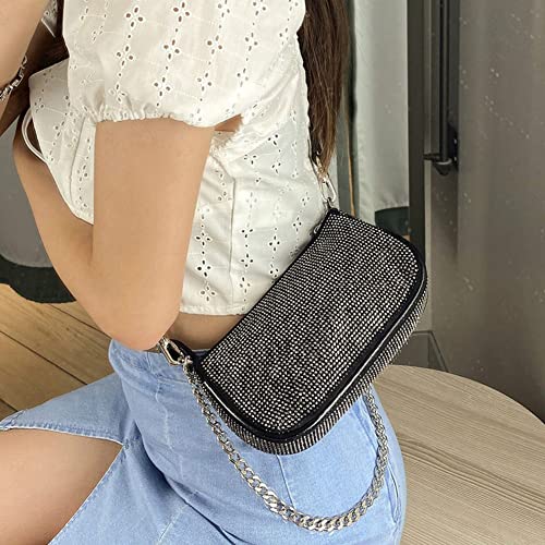 youyuan Small Shoulder Bag for Women Wedding Rhinestone Clutch Purse Evening Handbag(Black)