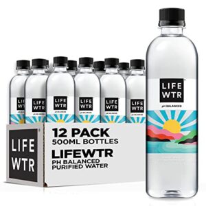 lifewtr premium purified water ph balanced with electrolytes, 100% recycled plastic bottles, 16.9 fl oz bottles, 500ml (pack of 12)