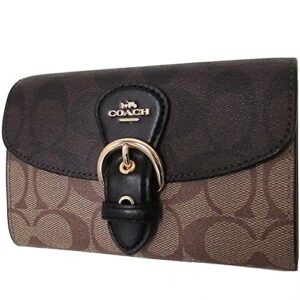 coach kleo canvas wallet (khaki/brown multi)