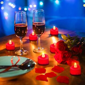 1200 Pieces Artificial Rose Petals with 36 Pieces Romantic Heart Shape LED Tealight Candle Flameless Love Candle for Candlelight Dinner Wedding Night Party Wedding Anniversaries Table Decor (Red)