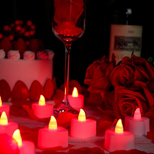 1200 Pieces Artificial Rose Petals with 36 Pieces Romantic Heart Shape LED Tealight Candle Flameless Love Candle for Candlelight Dinner Wedding Night Party Wedding Anniversaries Table Decor (Red)