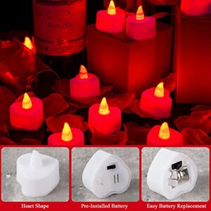 1200 Pieces Artificial Rose Petals with 36 Pieces Romantic Heart Shape LED Tealight Candle Flameless Love Candle for Candlelight Dinner Wedding Night Party Wedding Anniversaries Table Decor (Red)