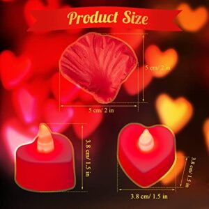 1200 Pieces Artificial Rose Petals with 36 Pieces Romantic Heart Shape LED Tealight Candle Flameless Love Candle for Candlelight Dinner Wedding Night Party Wedding Anniversaries Table Decor (Red)