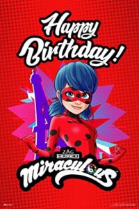 miraculous ladybug happy birthday banner party decoration cat noir cartoon tv series movie ladybug miraculous merchandise sign kids children theme party cool wall decor art print poster 24×36