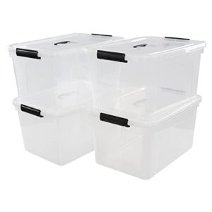 Buyitt 4-Pack 17.5 Liters Plastic Storage Latch Boxes with Lids, Clear