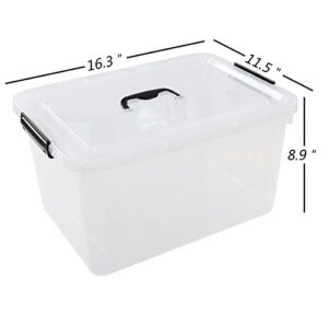 Buyitt 4-Pack 17.5 Liters Plastic Storage Latch Boxes with Lids, Clear