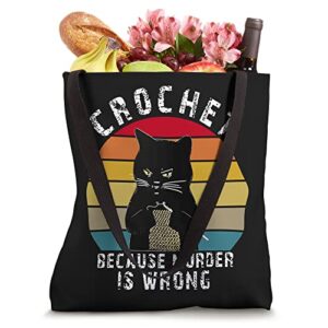 Vintage Black Cat Crochet Because Murder Is Wrong Crocheting Tote Bag