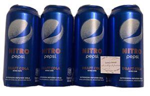 nitro pepsi draft cola, pack of 4, bundled with lang’s recipe card, nitrogen infused cola, nitrogen infused pepsi, draft cola, nitro pepsi, smooth creamy easy to drink, double the caffeine, pour hard drink easy, 13.65oz cans