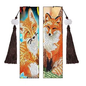 pigpigboss fox bookmark diamond painting kit 2 pieces diy diamond painting bookmark with tassel animal fox bookmark diamond dots art for adult kids book decor crafts