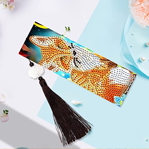 pigpigboss Fox Bookmark Diamond Painting Kit 2 Pieces DIY Diamond Painting Bookmark with Tassel Animal Fox Bookmark Diamond Dots Art for Adult Kids Book Decor Crafts