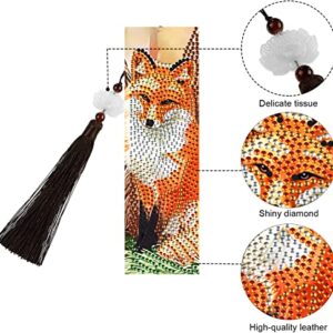 pigpigboss Fox Bookmark Diamond Painting Kit 2 Pieces DIY Diamond Painting Bookmark with Tassel Animal Fox Bookmark Diamond Dots Art for Adult Kids Book Decor Crafts