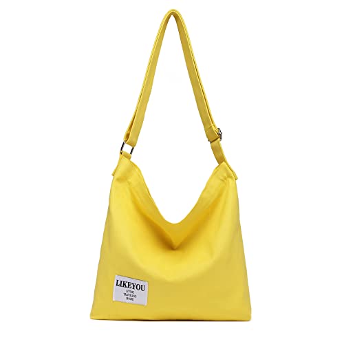 LIKEYOU Women's Canvas Retro Large Size Hobo Shoulder Bag Handbag Casual Tote (Yellow)