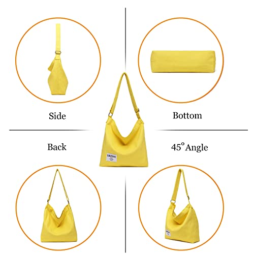 LIKEYOU Women's Canvas Retro Large Size Hobo Shoulder Bag Handbag Casual Tote (Yellow)