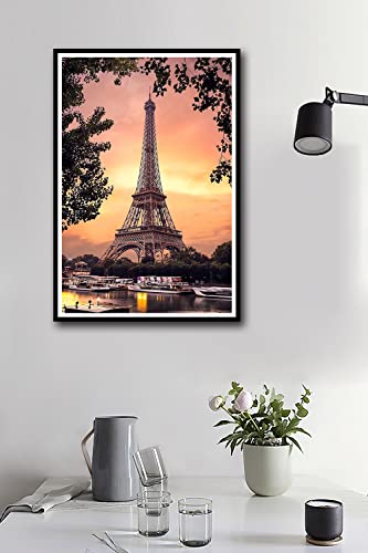 HAOYIHAOJU Paris Wall Art Prints, Pink Eiffel Tower Unframed Art Poster Decor for Girls Living Room Bedroom Bathroom Kitchen Office Decor, 16 x 24 Inch