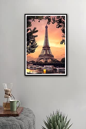 HAOYIHAOJU Paris Wall Art Prints, Pink Eiffel Tower Unframed Art Poster Decor for Girls Living Room Bedroom Bathroom Kitchen Office Decor, 16 x 24 Inch