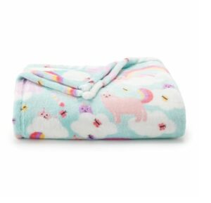 the big one plush fluffy fuzzy cozy super soft throw blanket oversized 5′ x 6′ for sofa couch chair bed and travel in car (cat unicorns) (throw8626)