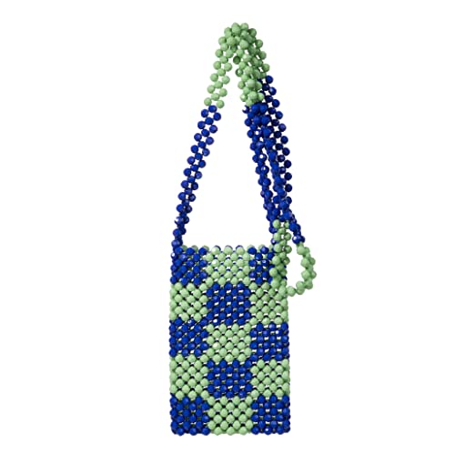 YUSHINY Acrylic Diamond Beaded Color Blending Chequered Shoulderbag Evening Cellphone Bag for Women (Green&Blue)