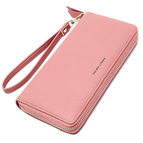 VOCUS Womens Wallet RFID Blocking Zip Around Wallet PU Leather Large Travel Long Purse Credit Card Holder with Wristlet