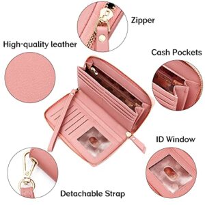 VOCUS Womens Wallet RFID Blocking Zip Around Wallet PU Leather Large Travel Long Purse Credit Card Holder with Wristlet