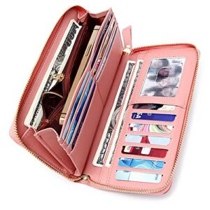 VOCUS Womens Wallet RFID Blocking Zip Around Wallet PU Leather Large Travel Long Purse Credit Card Holder with Wristlet