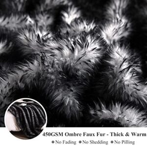 XeGe 3 Pieces Luxury Faux Fur Throw Blanket, Fluffy Blanket and Pillow Covers Set, Ombre Fuzzy Blanket Soft Bed Blanket 50x60 Plush Throw Pillow Shams 18x18 for Sofa Chair Couch Living Room, Black