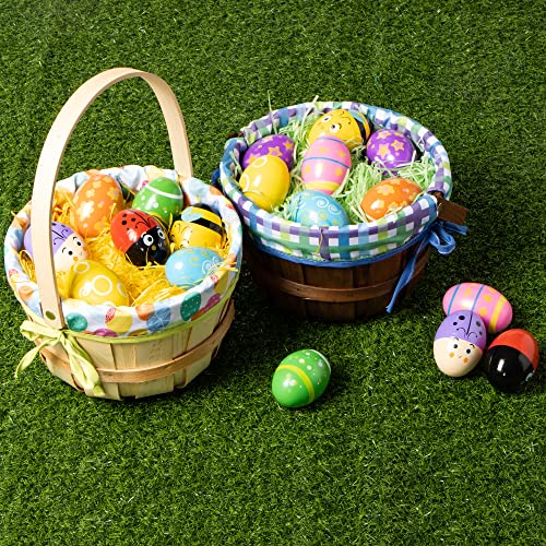 JOYIN 2 Pcs Easter Natural Woven Woodchip Basket with Lining, Easter Wicker Wooden Eggs Basket with Handle for Picnic, Gift Packing, Storage and Decor